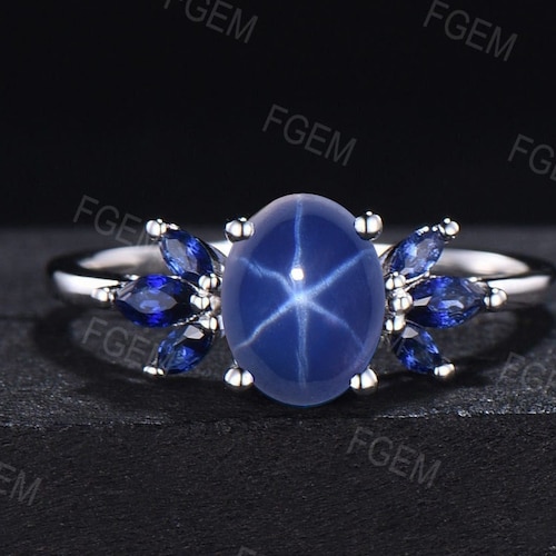 Unique Starry Sky Blue Star Sapphire Engagement Ring Star Moon - Etsy