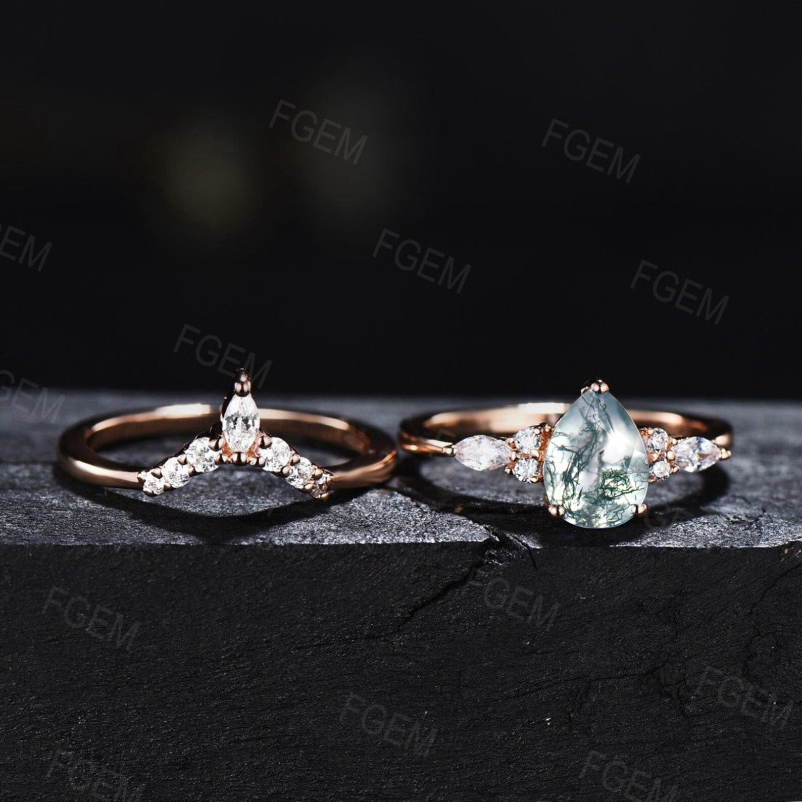 Pear Shaped Engagement Ring Set Sterling Silver 1.25ct Natural - Etsy