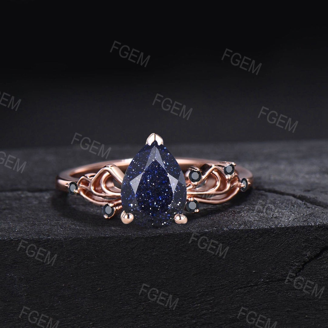 Sailor Moon Inspired Engagement Ring 1.25ct Pear Blue Sandstone Ring ... Sailor Moon Inspired Engagement Ring 1.25ct Pear Blue Sandstone Ring ...