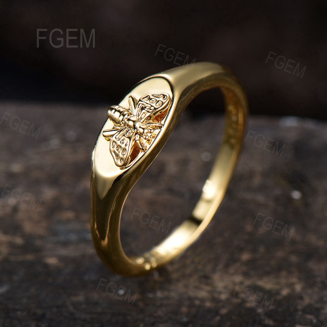 Honey Bee Signet Ring Simple 18K Solid Gold Tiny Bee Ring | Etsy