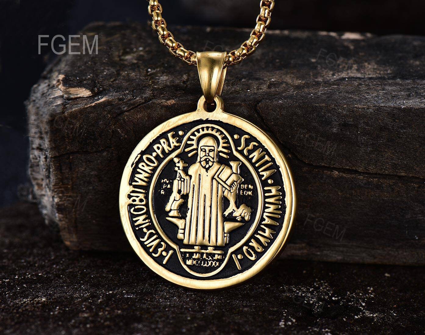 St Benedict 18K Gold Medal Necklace 18th Century Virgin | Etsy