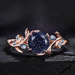 1ct Nature Inspired Round Cut Blue Sandstone Engagement Ring - Etsy