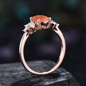 Natural Sunstone Ring Oval Engagement Ring Orange Gemstone - Etsy