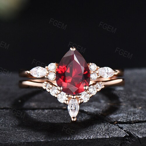 Vintage Pear Shaped Ruby Engagement Ring Sterling Silver - Etsy