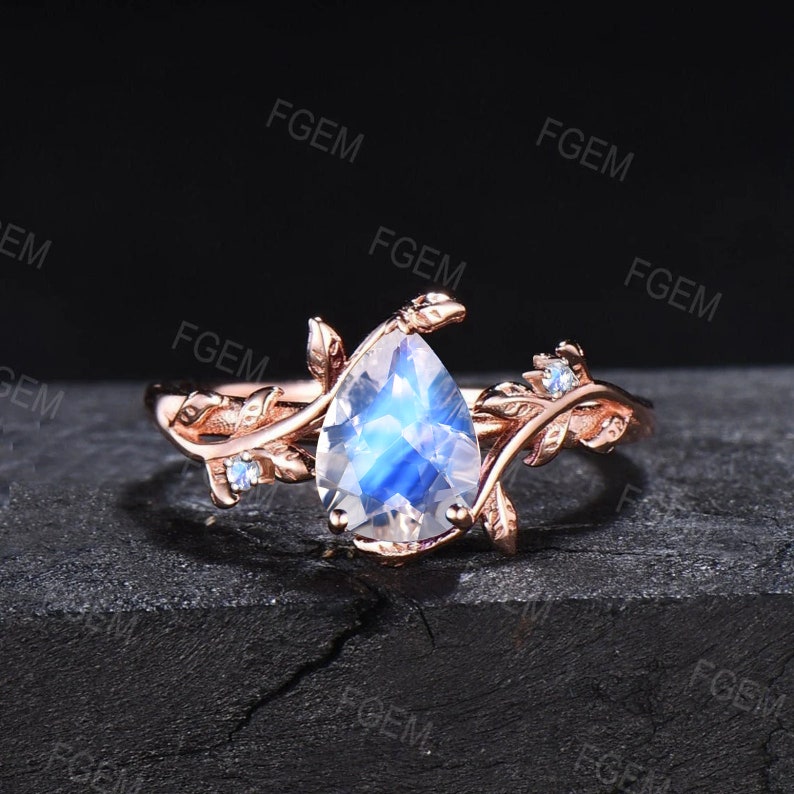 Nature Inspired Natural Moonstone Engagement Rings Set Vintage - Etsy