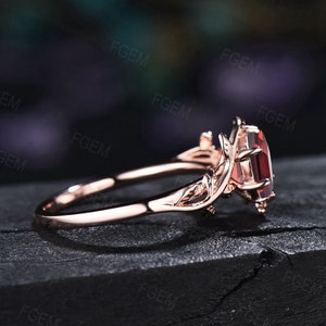 1ct Hexagon Cut Ruby Gemstone Jewelry 10K/14K/18K Rose Gold Twig Leaf ...