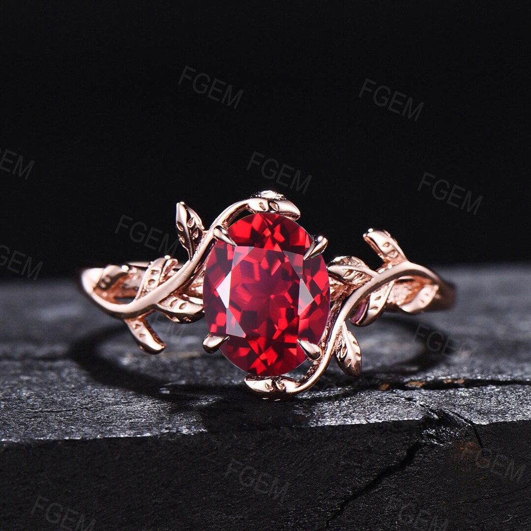 1.5ct Nature Inspired Ruby Promise Ring Red Gemstone Jewelry Rose Gold ...