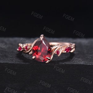 Twist Leaf Red Ruby Ring 1.25ct Pear Ruby Gemstone Jewelry 10K Rose ...