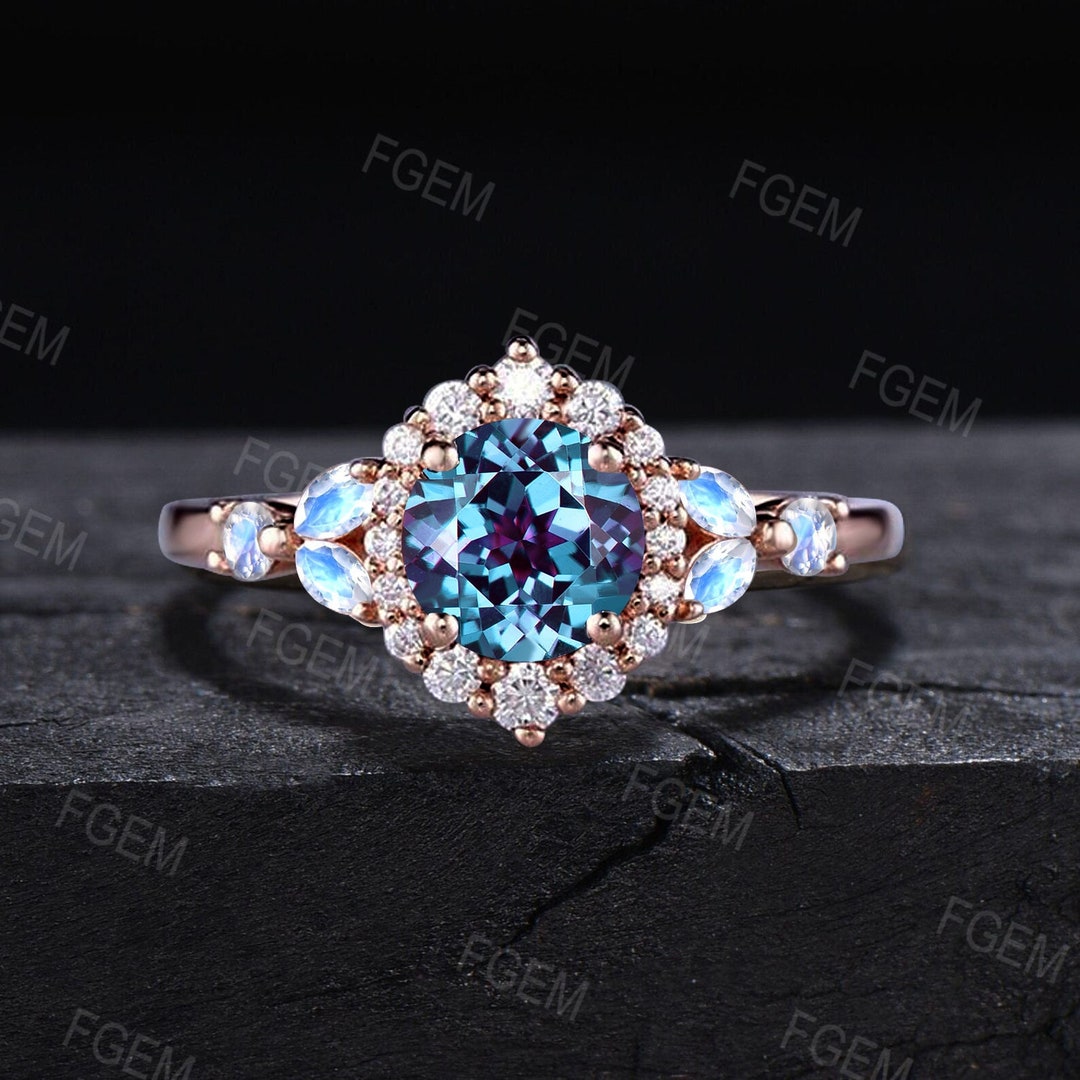 Round Color-change Alexandrite Halo Wedding Ring Cluster - Etsy