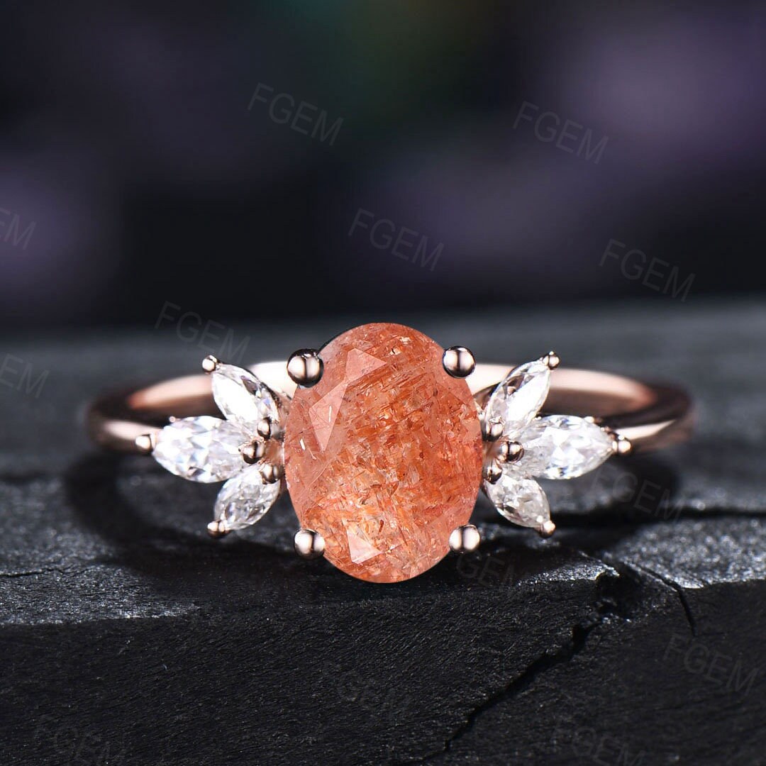 Natural Sunstone Ring Oval Engagement Ring Orange Gemstone - Etsy
