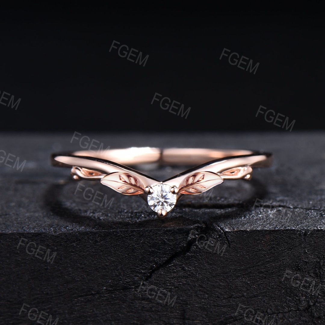 Moissanite Leaf Wedding Band Women Vintage 14k Rose Gold - Etsy