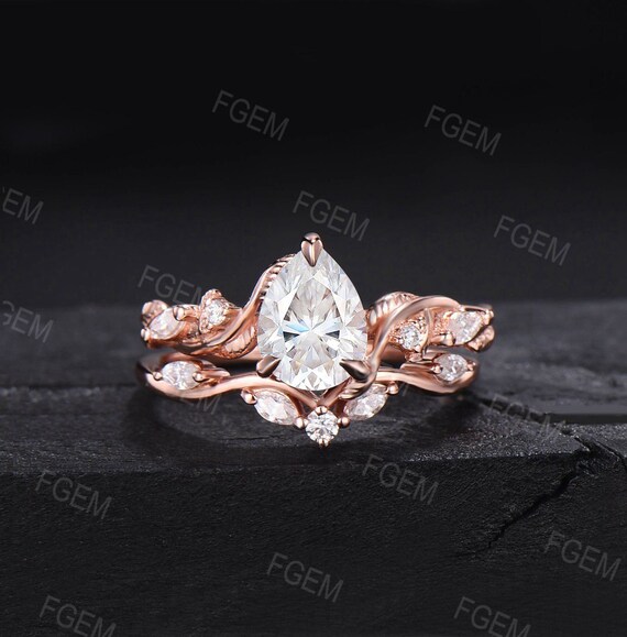 Nature Inspired Moissanite Engagement Ring Set Twist Band - Etsy