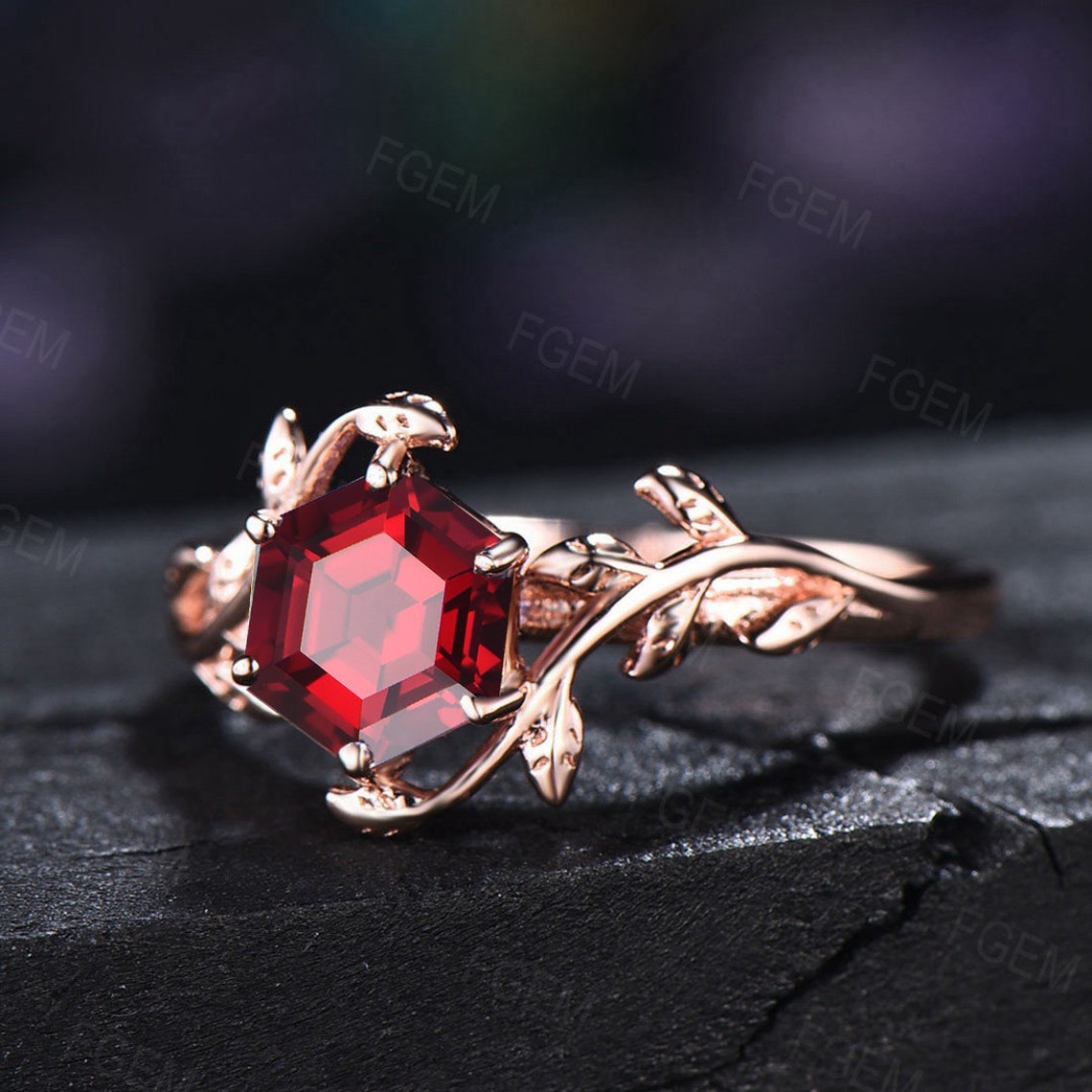 1ct Hexagon Cut Ruby Gemstone Jewelry 10K/14K/18K Rose Gold - Etsy