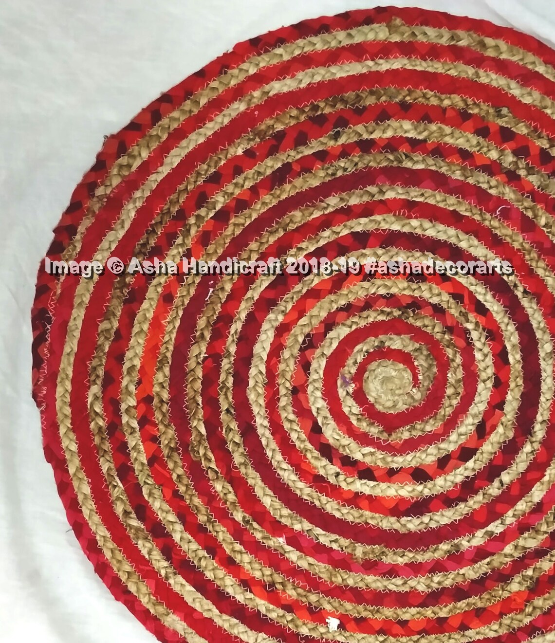 Indian Handmade Red Braided Jute Rag Rug Braided Home Decor | Etsy