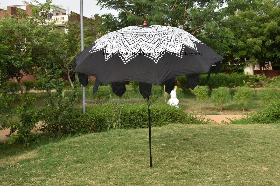 Indian Black Ombre Mandala Garden Umbrella Hippie Bohemian Large Patio ...