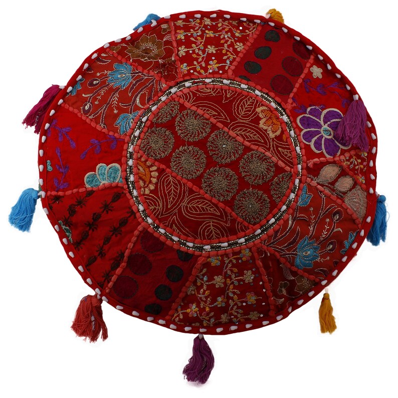 Beautiful Indian Pouf in Red Stool Vintage Patchwork Living | Etsy