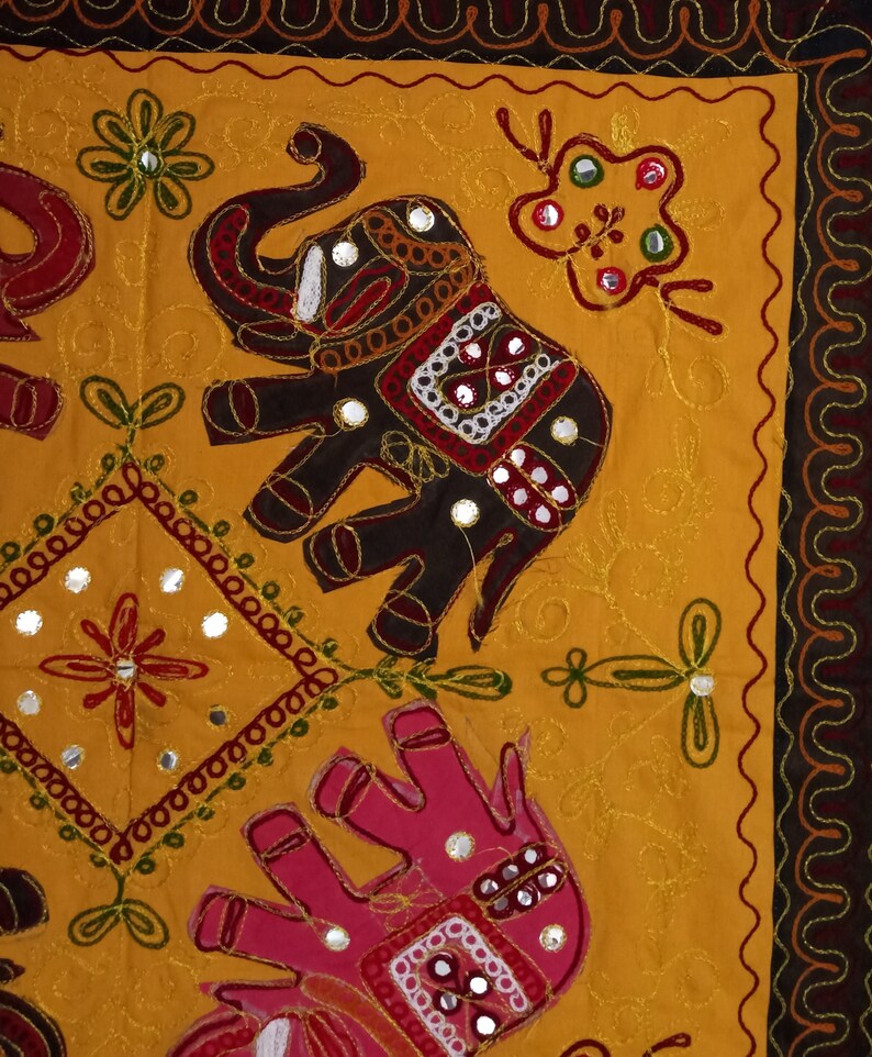Indian Mustard Zari Elephant Mandala Wall Hanging Tapestry - Etsy