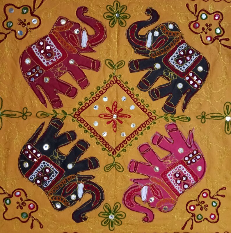 Indian Mustard Zari Elephant Mandala Wall Hanging Tapestry - Etsy