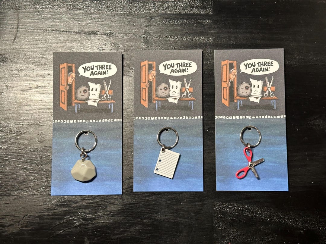 Rock PAPER Scissors Charms Keychain Zipper Pull 3pcs You Three Again ...