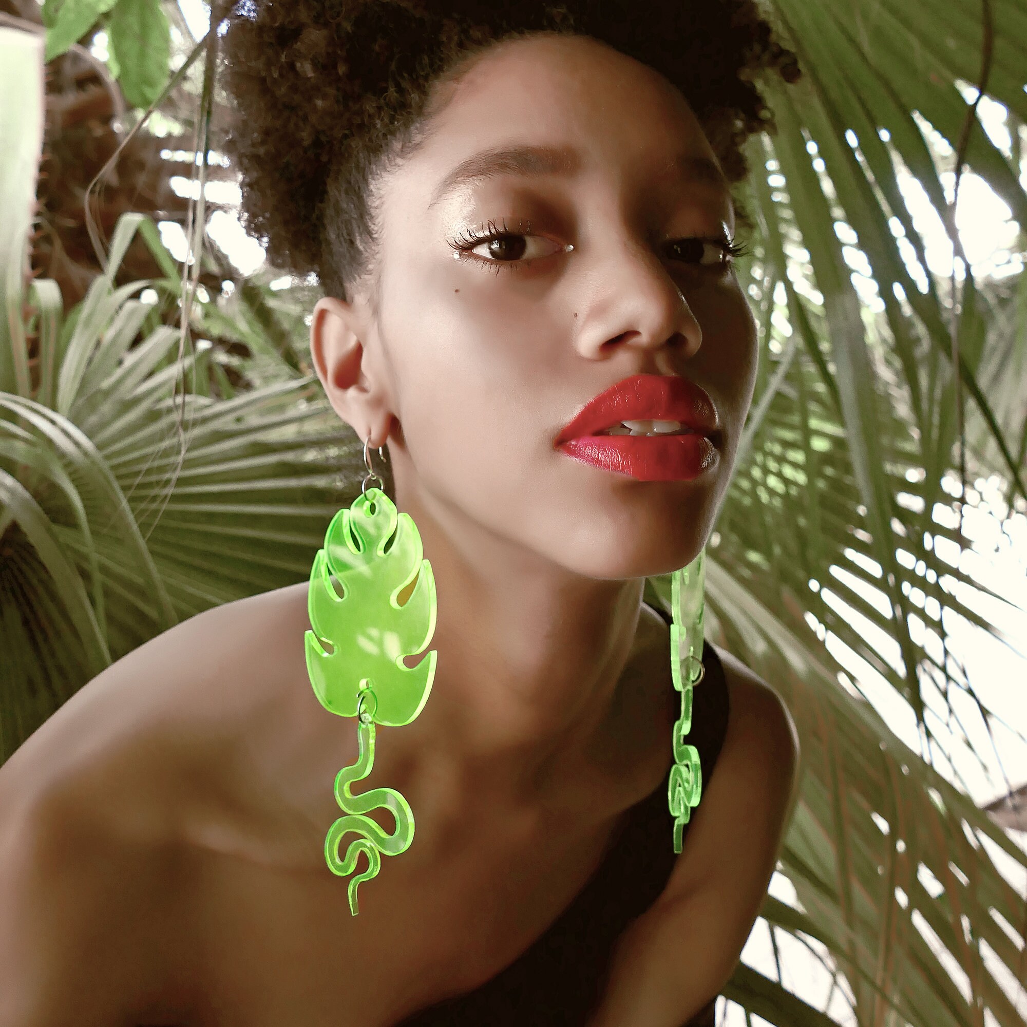 Glow in the Dark Fluorescent Snake Monstera Earrings, Big Neon Acrylic ...