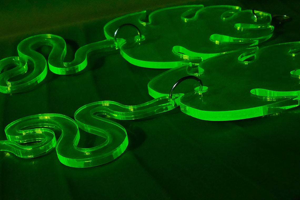 Glow in the Dark Fluorescent Snake Monstera Earrings, Big Neon Acrylic ...
