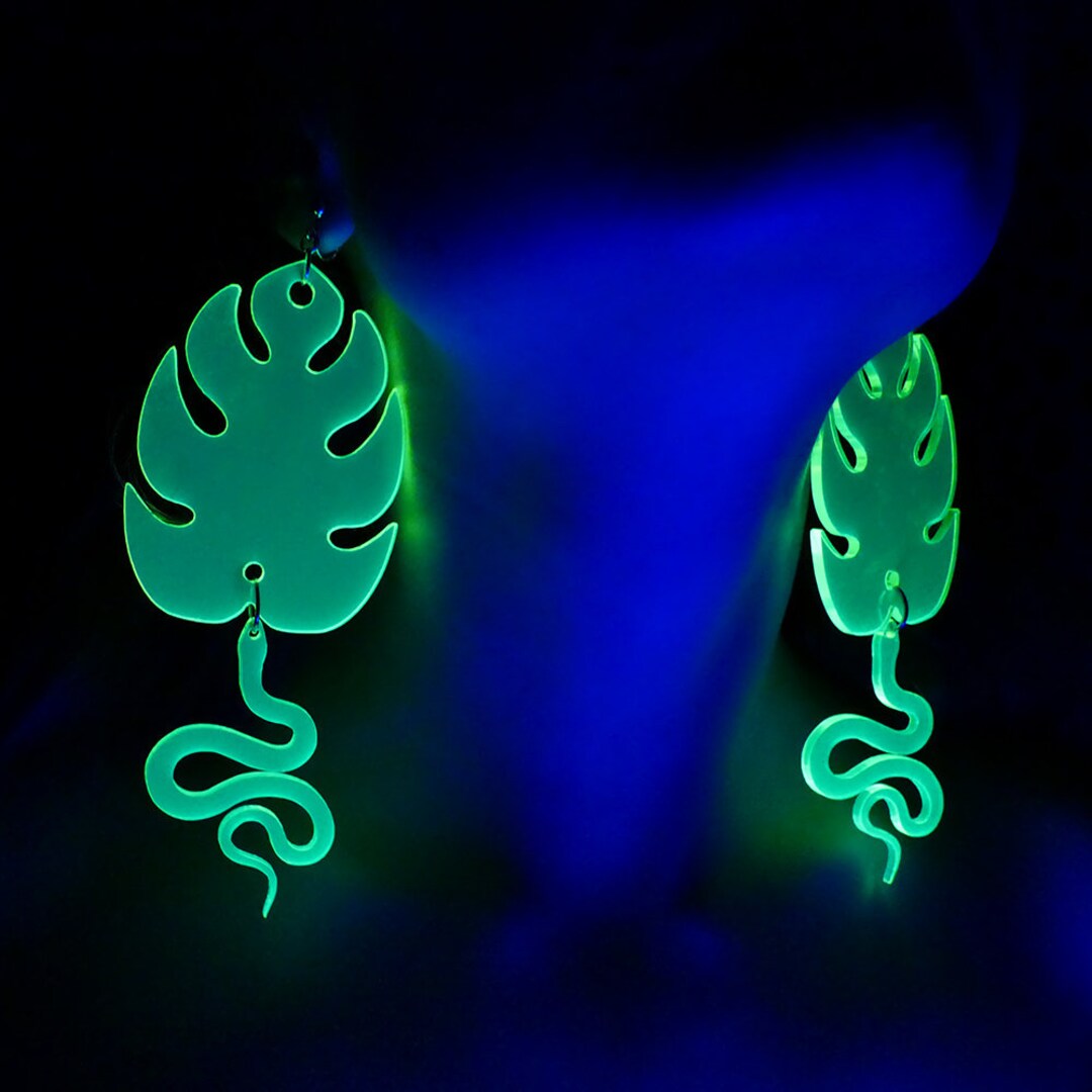 Glow in the Dark Fluorescent Snake Monstera Earrings, Big Neon Acrylic ...