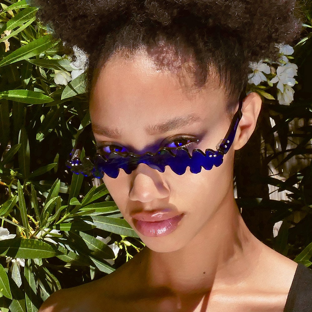 Blue sunglasses unique sunglasses rimless sunglasses | Etsy