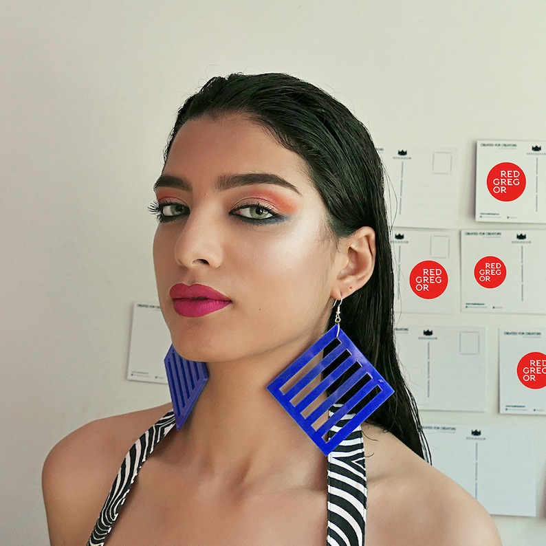 Acrylic Square Grid Earrings / Statement Geometric Laser Cut | Etsy
