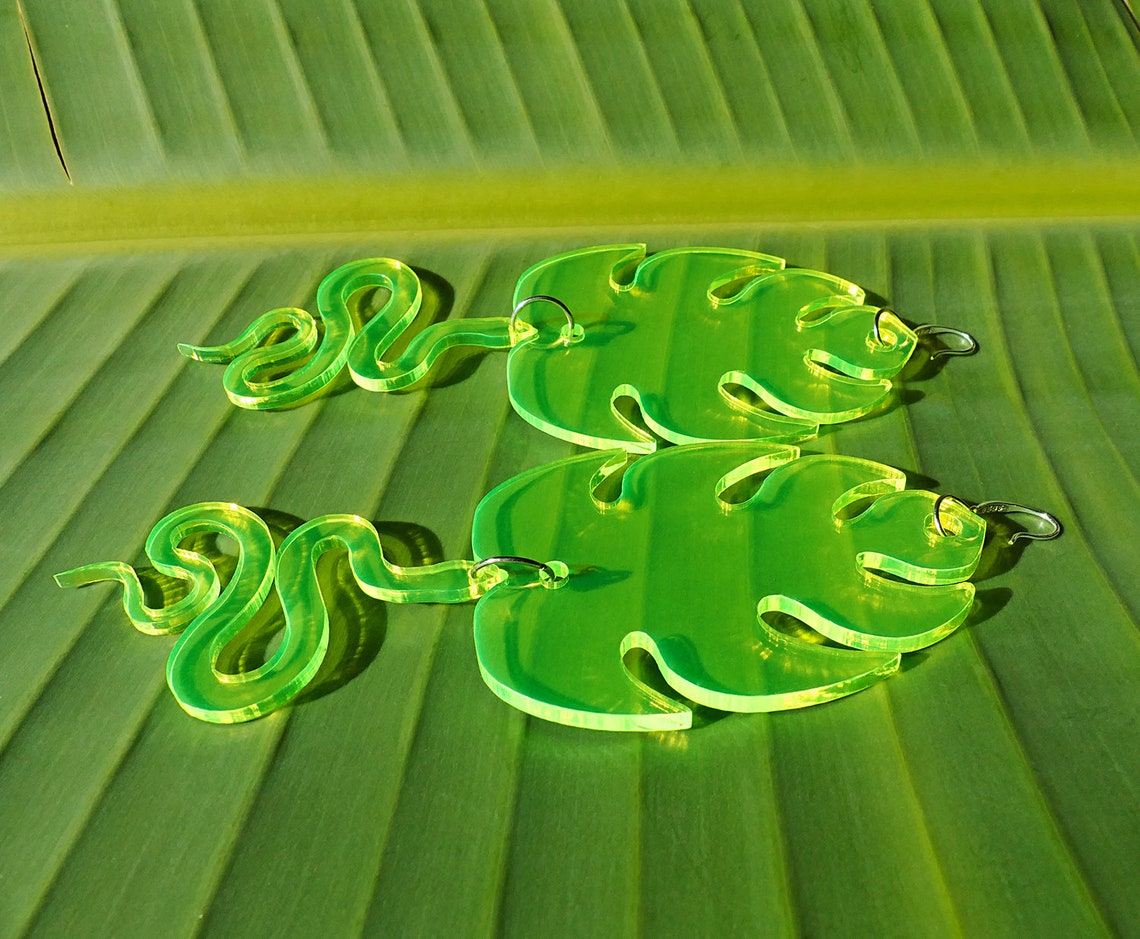 Glow in the Dark Fluorescent Snake Monstera Earrings, Big Neon Acrylic ...