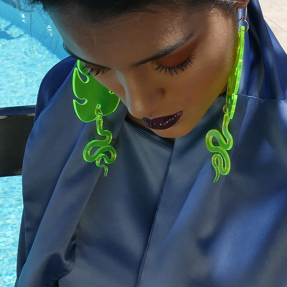 Glow in the Dark Fluorescent Snake Monstera Earrings, Big Neon Acrylic ...
