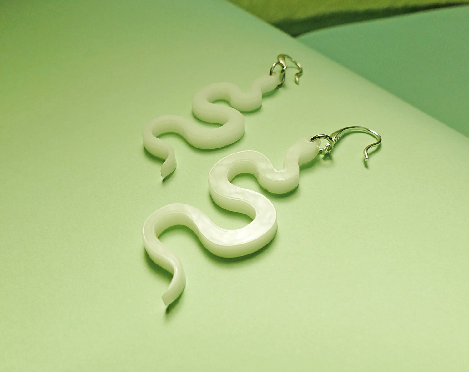 White Snake Laser Cut Dangle Earrings /upcycled Acrylic Statement ...