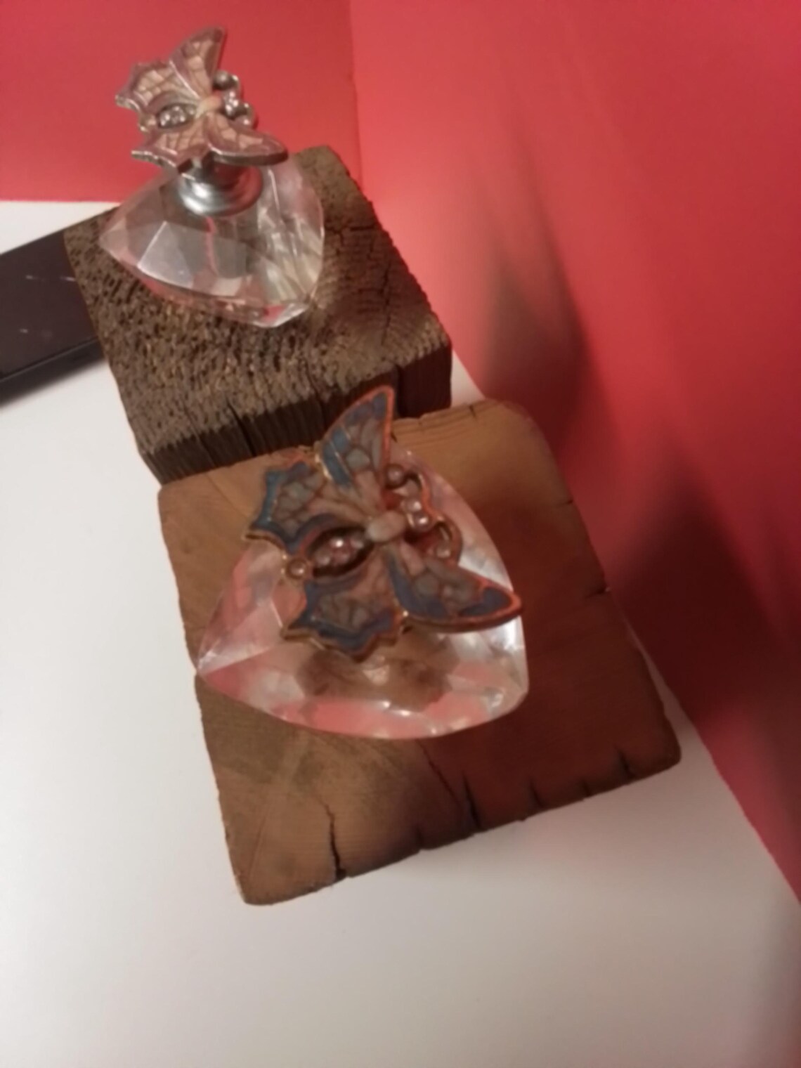 Perfume Beveled Cut Glass Triangle Shape Bottle Butterfly Top - Etsy