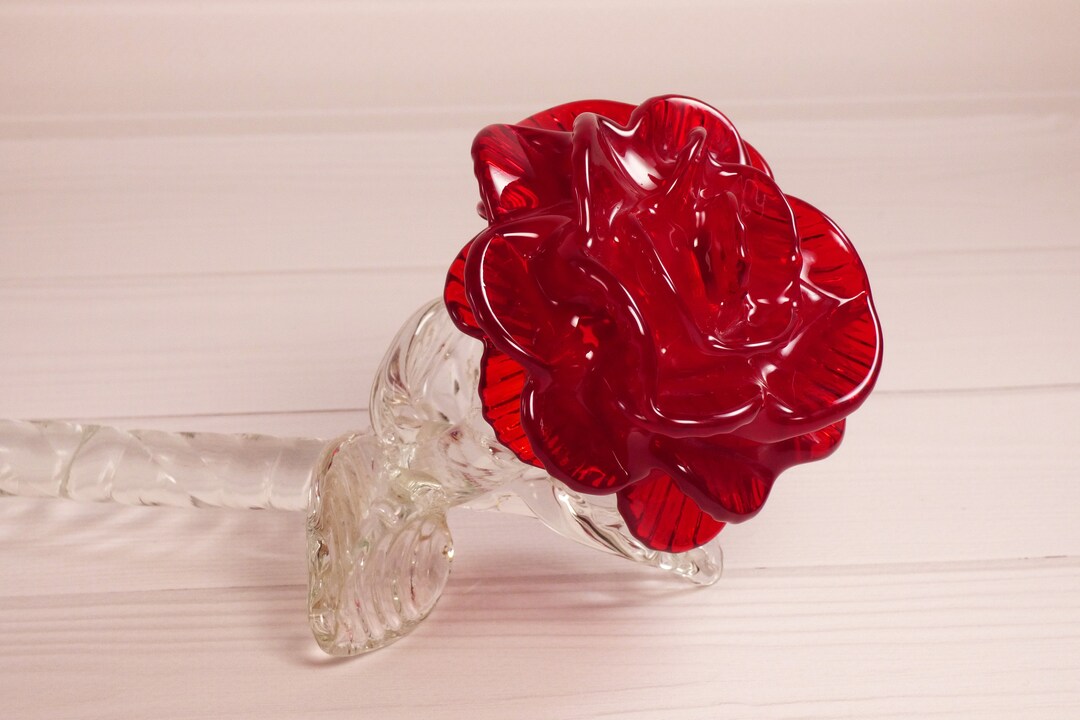 Fused Glass Art Blown Glass Rose Red Crystal Rose Vintage Glass Flower ...