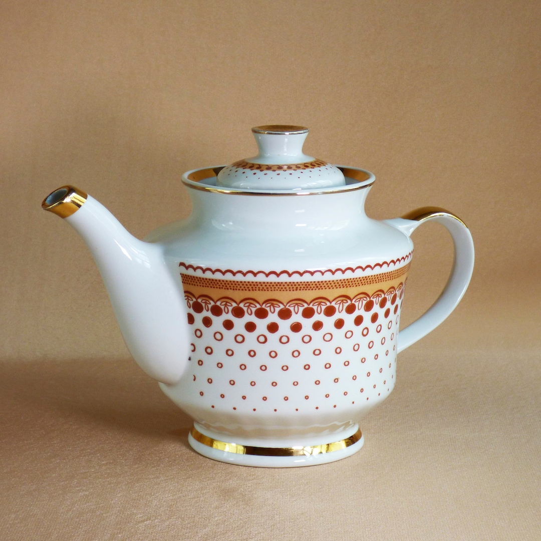 Big Porcelain Teapot Mid Century Teapot Polka Dot Teapot Porcelain ...