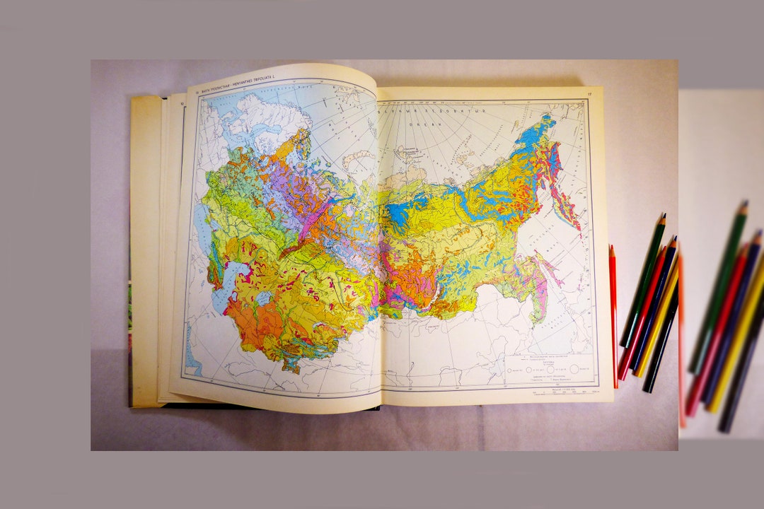 Multicolored Maps of the USSR Vintage Big Atlas Old Colored Atlas USSR ...