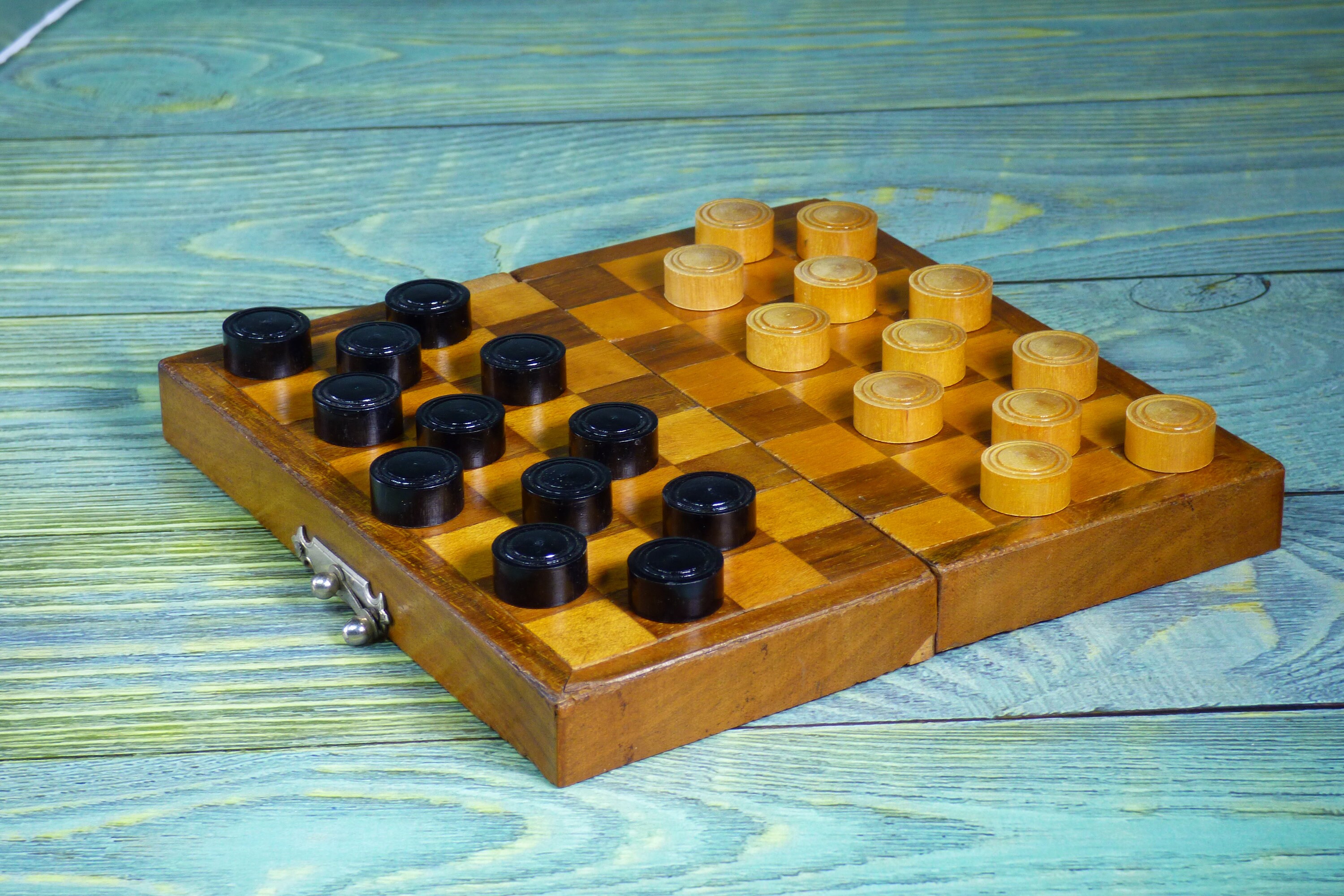 Vintage wooden pocket checkers. Soviet compact checkers. | Etsy