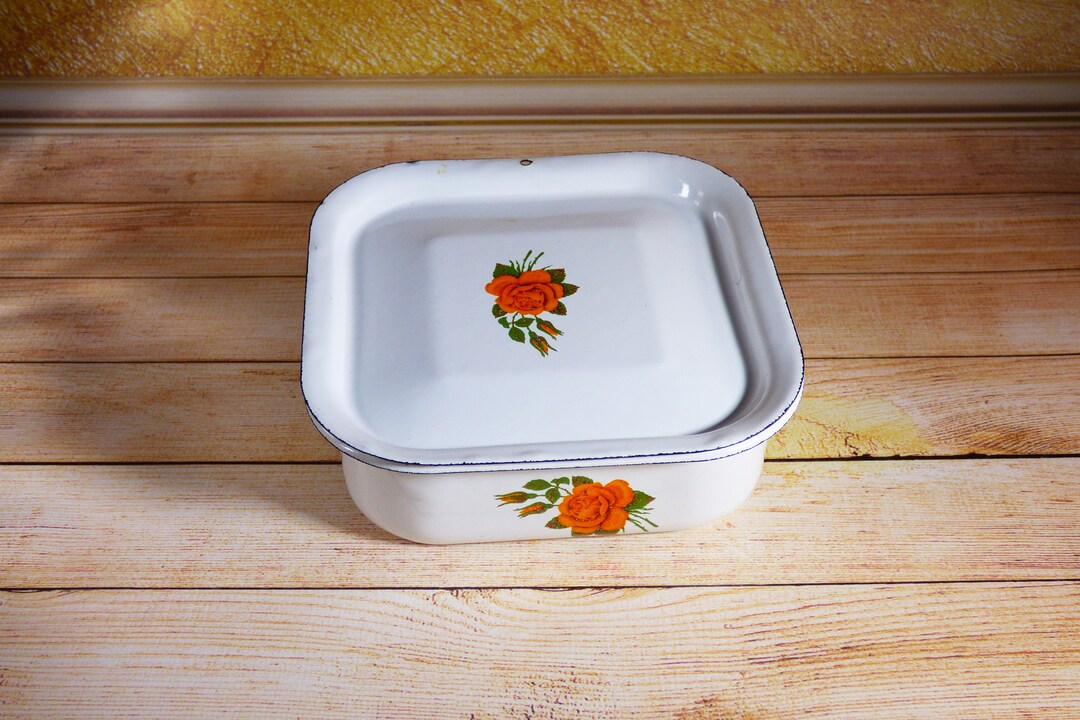 Food Enamel Box Vintage Metal Box Enamel Storage Container Soviet ...