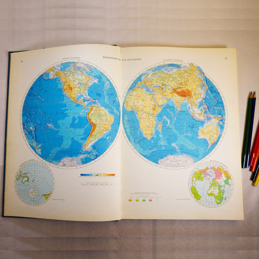 Vintage World Maps Large Geographic Atlas of the World World Maps Book ...