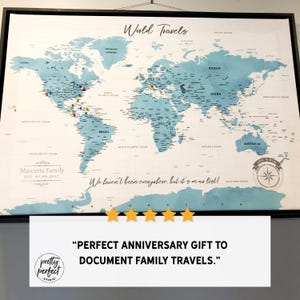 Personalized World Travel Map Push Pin Framed Canvas Wall Art - Etsy