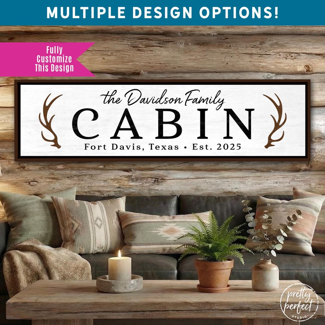 Personalized Cabin Framed Canvas Sign Inside, Long Rustic Custom Lodge ...