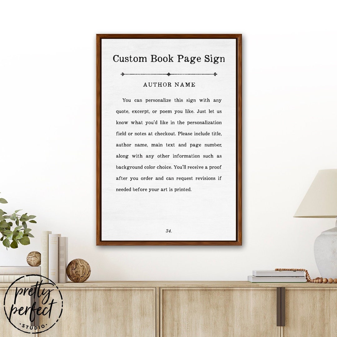 Custom Book Quote, Book Page Sign Book Page Print, Customizable Book ...