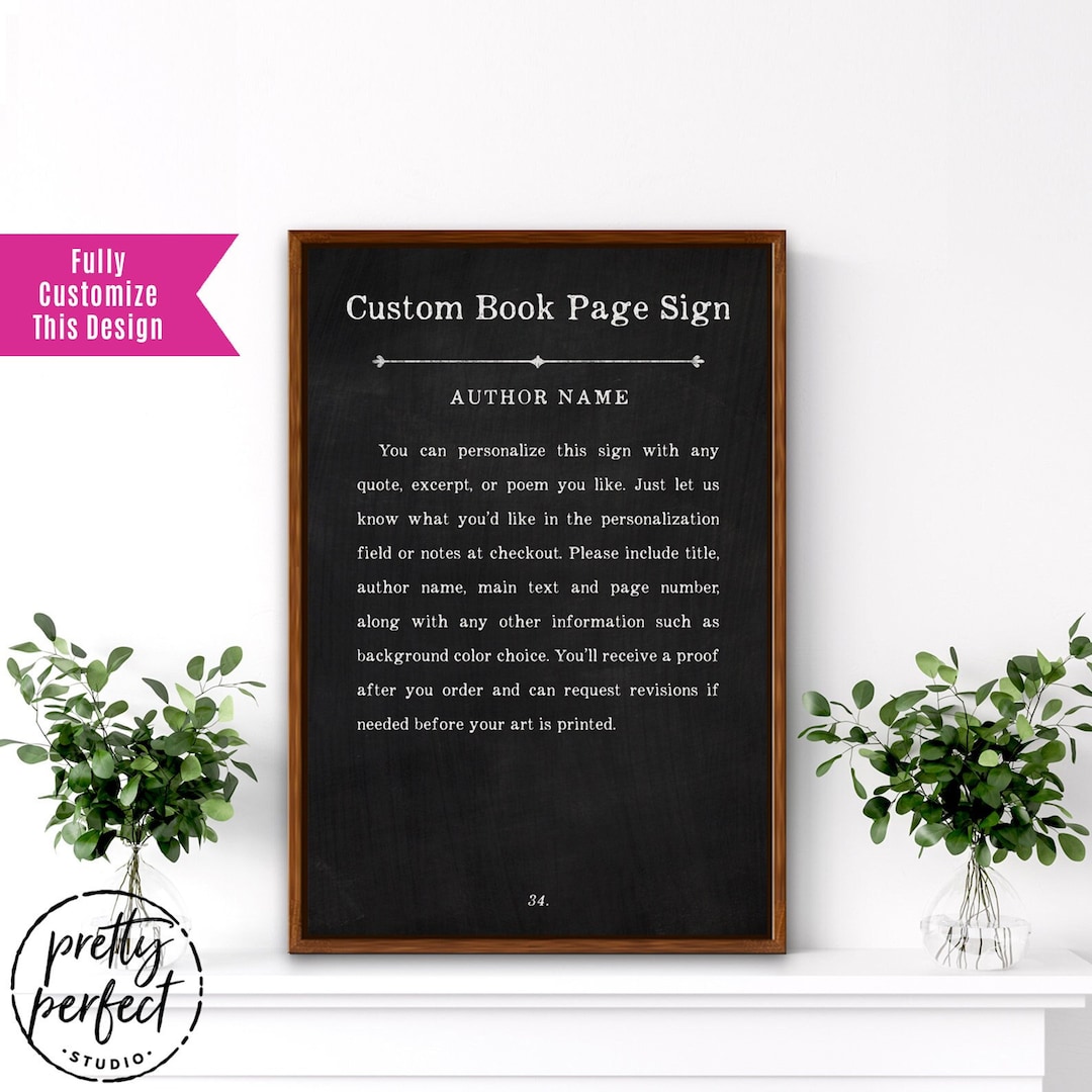 Custom Book Page Sign | Customizable Book Page Sign | Book Page Print ...
