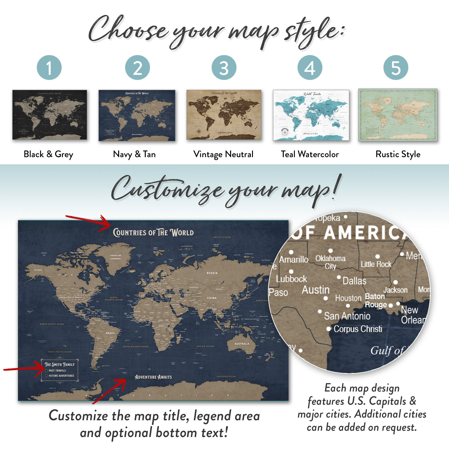 Personalized Travel Map | Custom Couple Travel Map | Family Travel Map ...