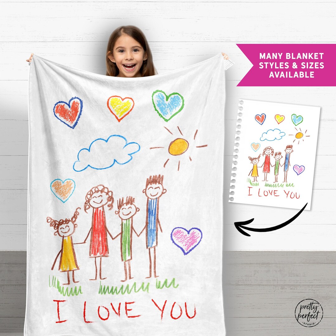 Custom Kids Blankets for Girls and Boys, Gift Form Kids Drawing, Kids ...