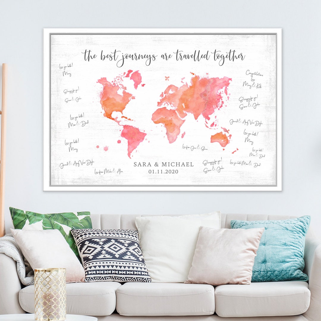 Wedding Guest Book Alternative Map World Map Guestbook Sign - Etsy