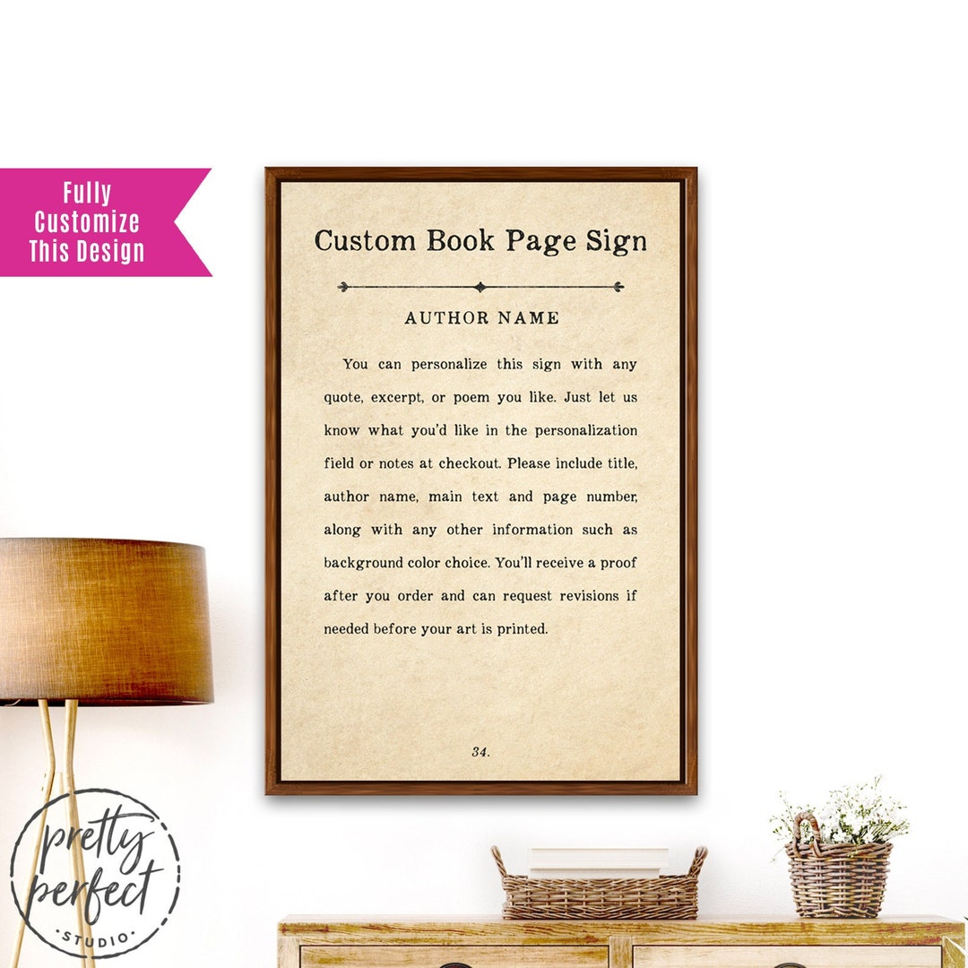 Custom Book Quote, Book Page Sign Book Page Print, Customizable Book ...