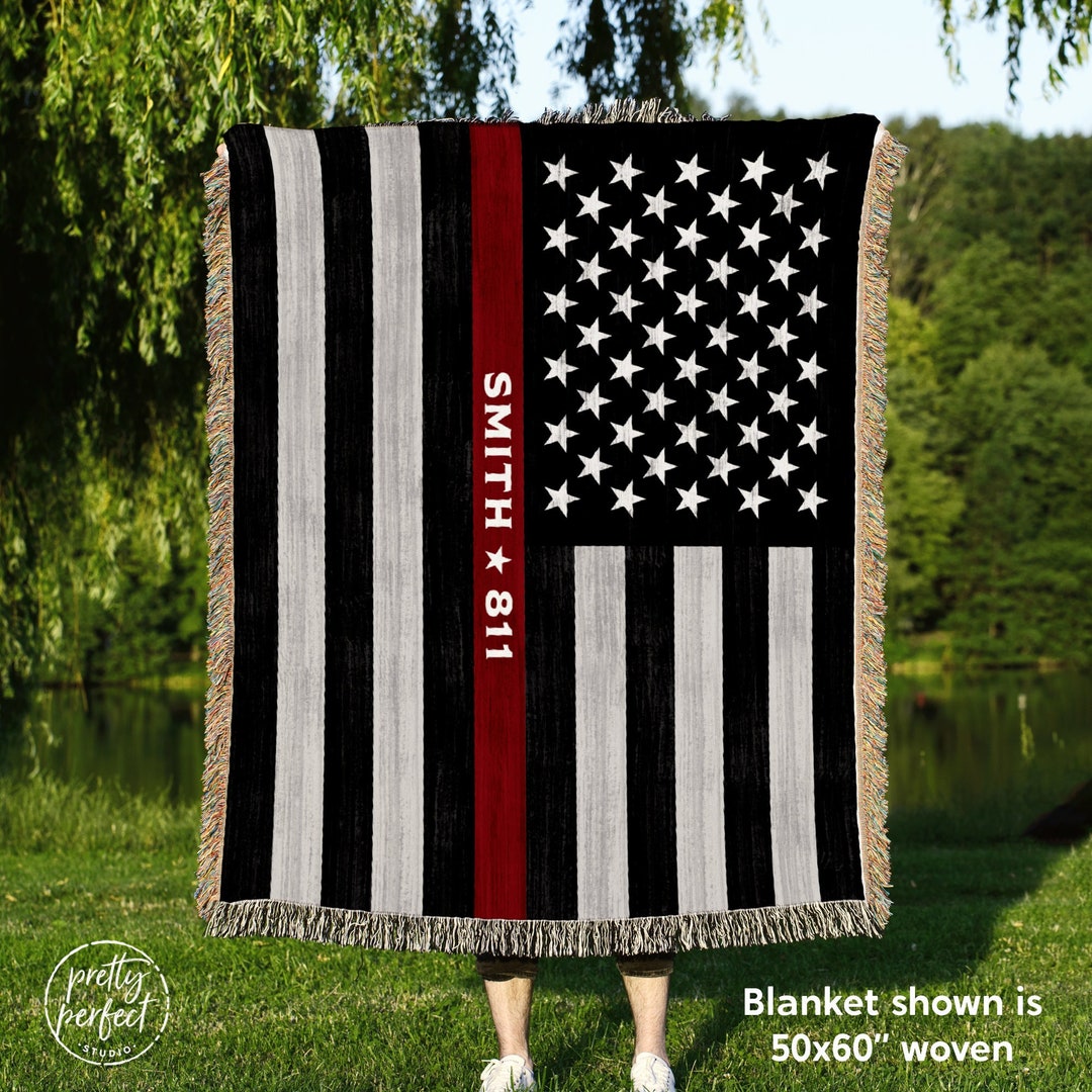 Thin Red Line Firefighter Blanket Custom Firefighter Gift Personalized ...
