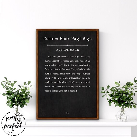 Custom Book Page Sign Customizable Book Page Sign Book - Etsy