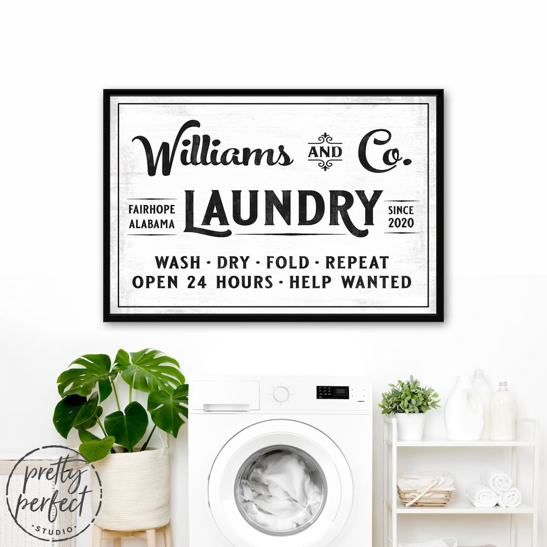 Personalize Laundry Sign, Farmhouse Laundry Room, Wash Dry Fold Repeat ...
