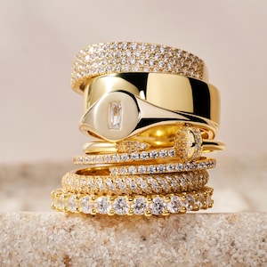 18K Gold Pave Ring Wedding Band Stackable Rings for Women Statement ...
